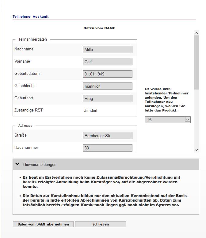 BAMF Auskunftsfunktion